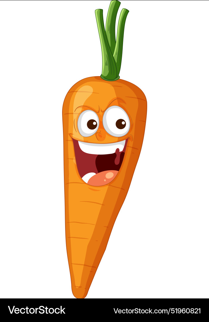 Smiling carrot with expressive eyes and green top Vector Image