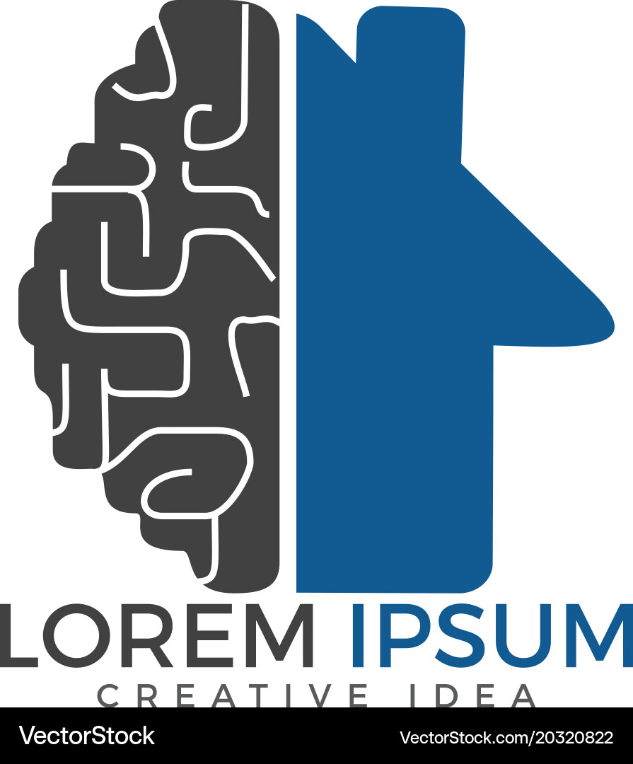 Brain and house icon logo design Royalty Free Vector Image
