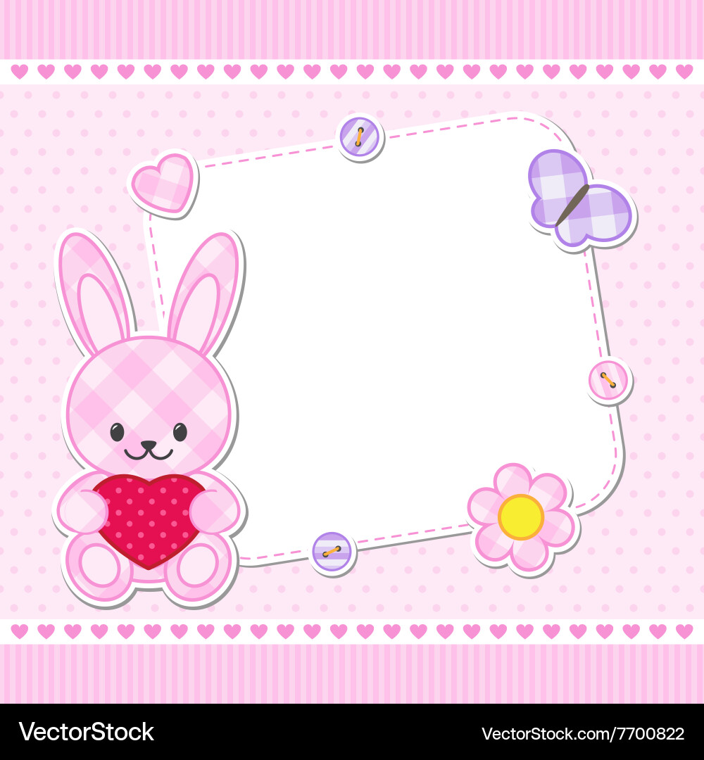 Cute Pink Bunny Birthday Card Royalty Free Vector Image