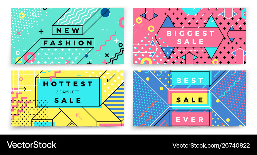 Memphis style banners with geometric shapes Vector Image