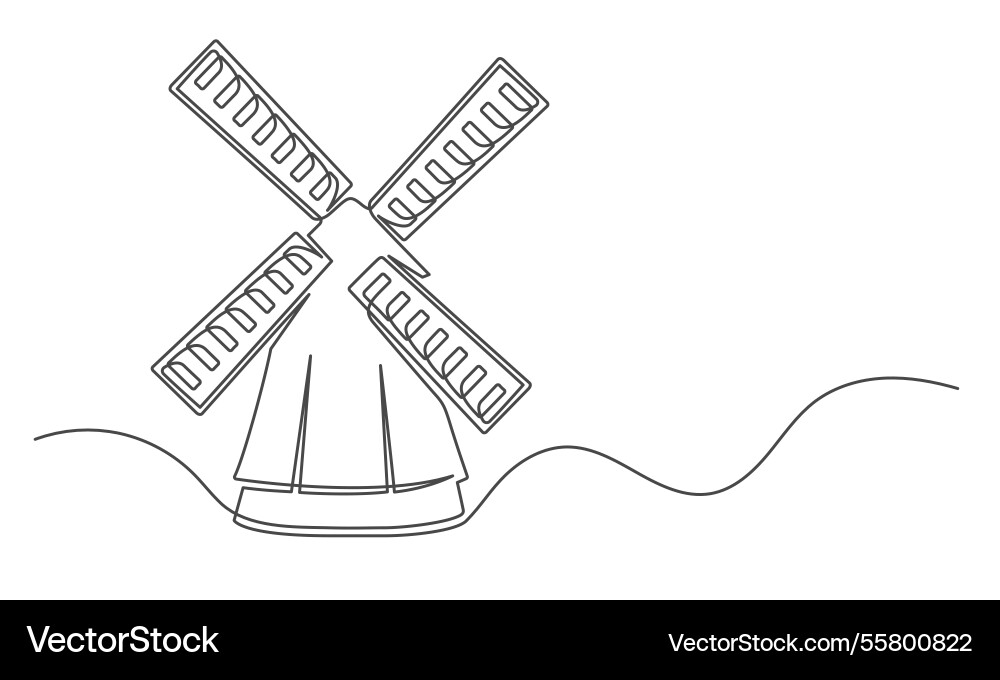 Windmill continuous one line isolated on white Vector Image