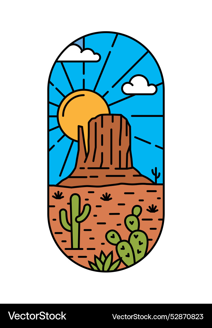 Beautiful desert views line art Royalty Free Vector Image