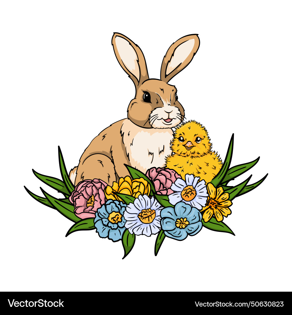 Bright with a chicken and rabbit Royalty Free Vector Image