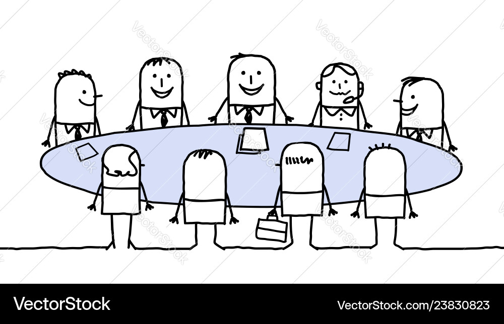 Cartoon characters - teamwork around a table Vector Image