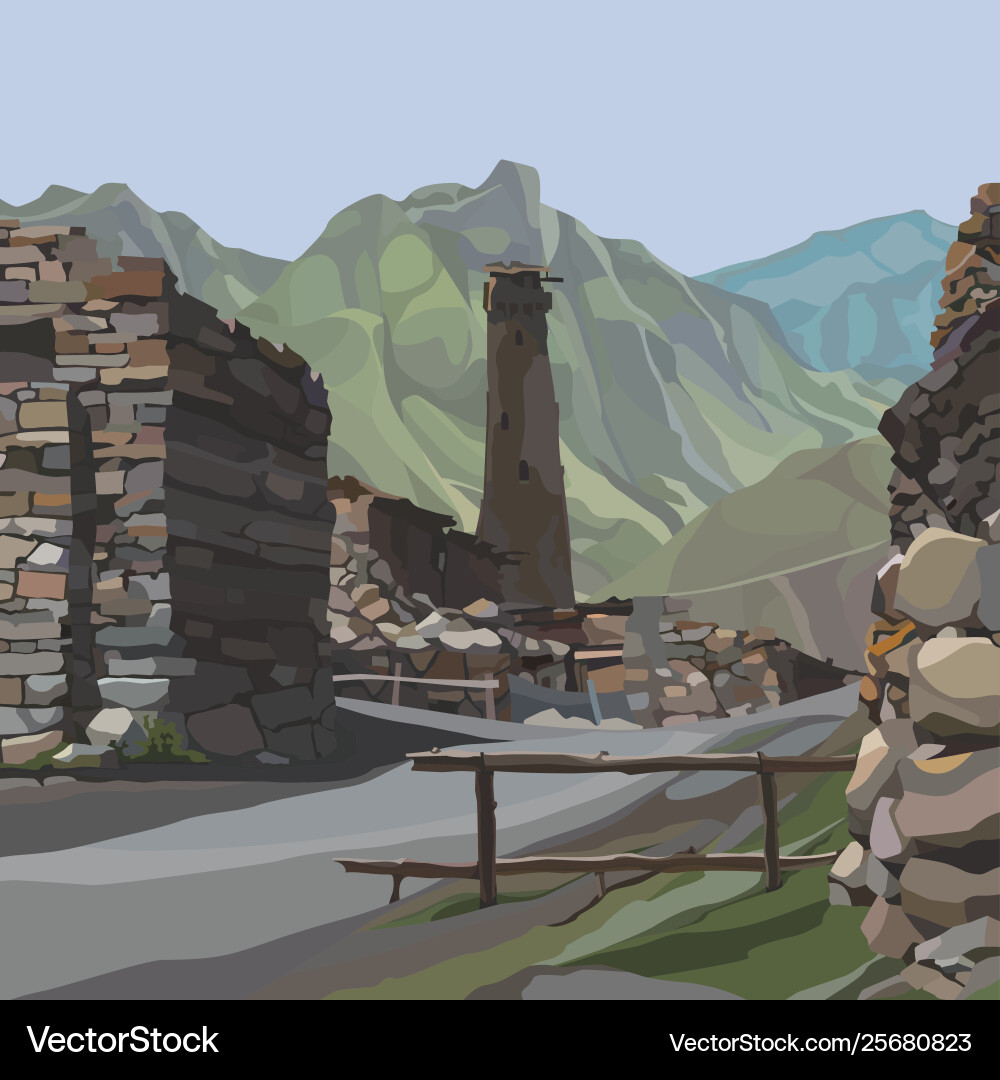 Cartoon Steingebäude mit Turm Lizenzfreies Vektorbild