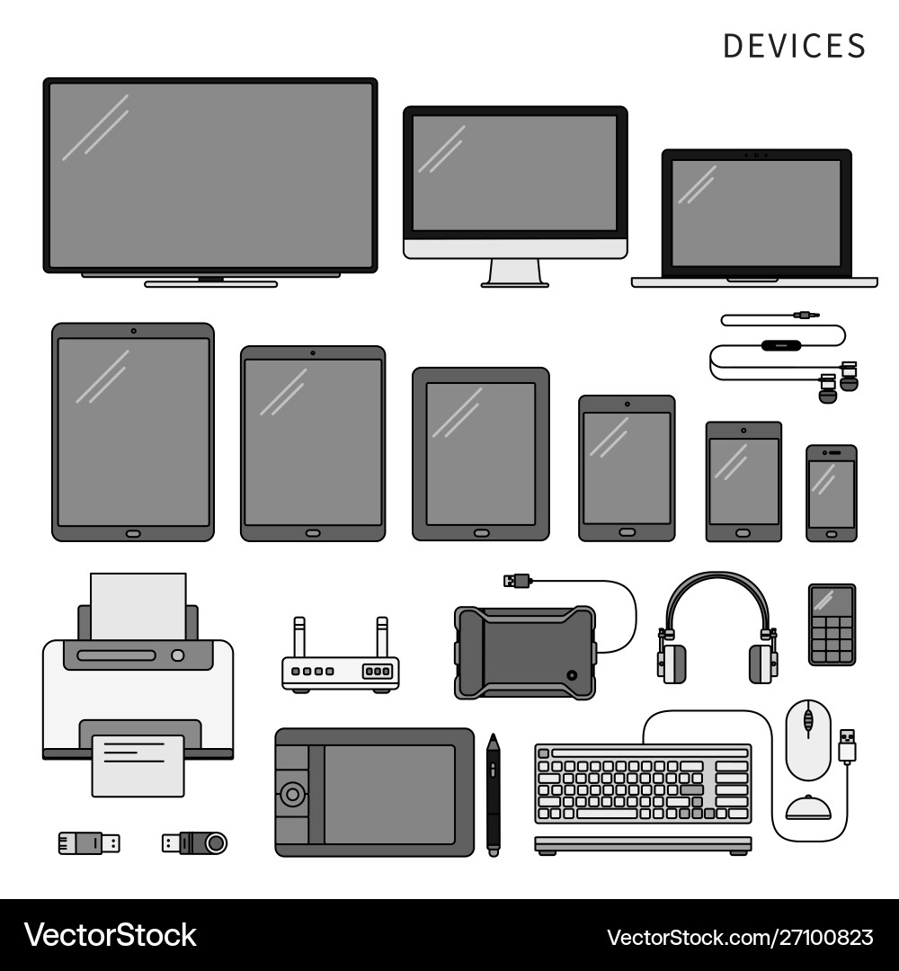 Gadgets isolated on white line monochrome Vector Image