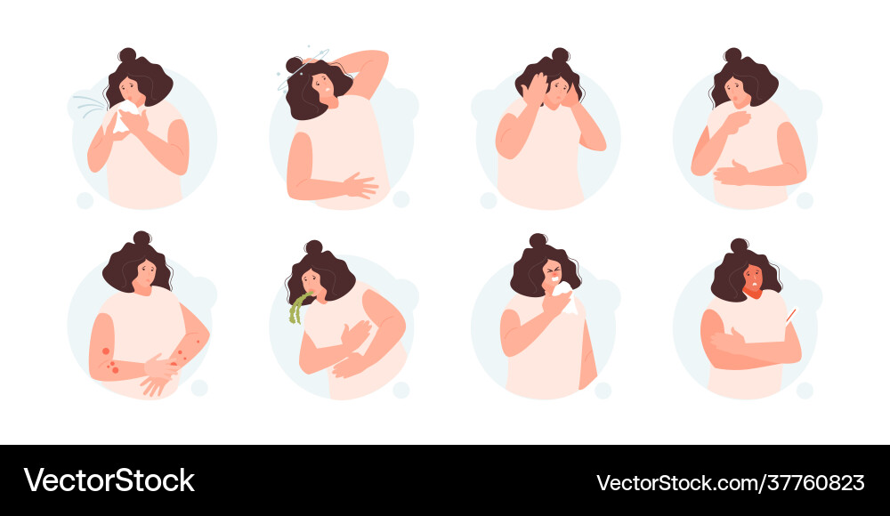 Girl with various common symptoms Royalty Free Vector Image