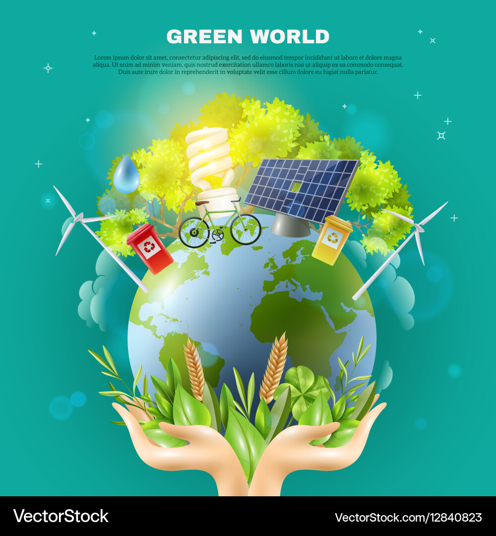 Green world ecology concept composition poster Vector Image