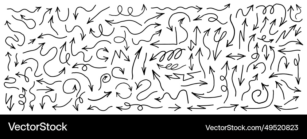 Hand drawn arrow doodle icons set sketch linear Vector Image