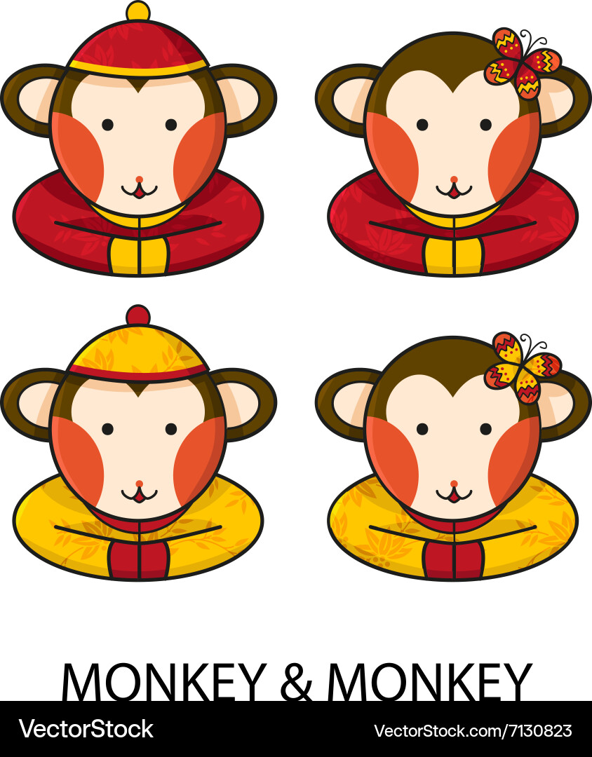 Monkey chinese Royalty Free Vector Image - VectorStock