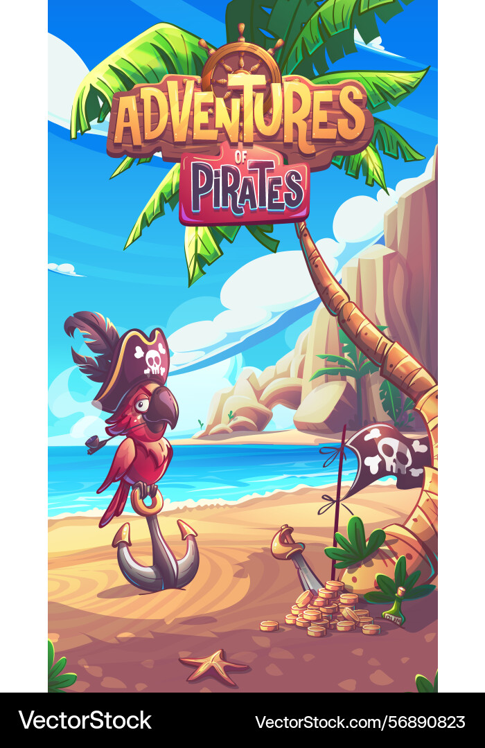 Pirate parrot loading screen for adventure game Vector Image