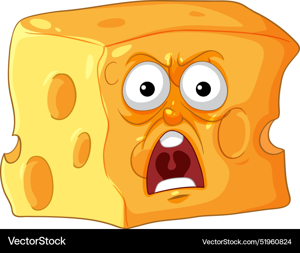 A shocked cheese block with expressive eyes Vector Image