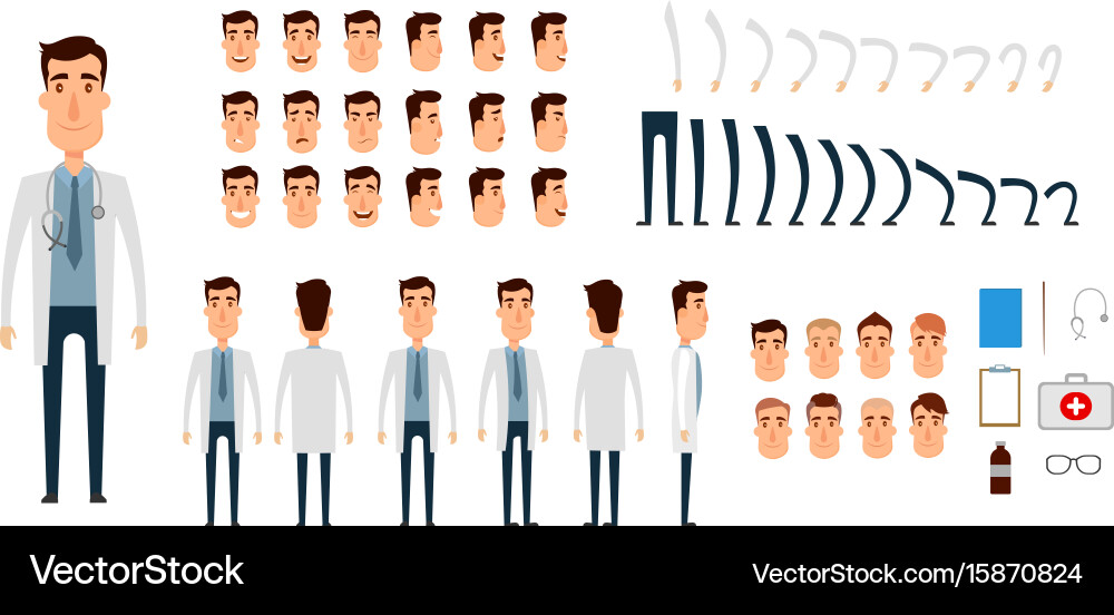 Doctor character creation set icons Royalty Free Vector
