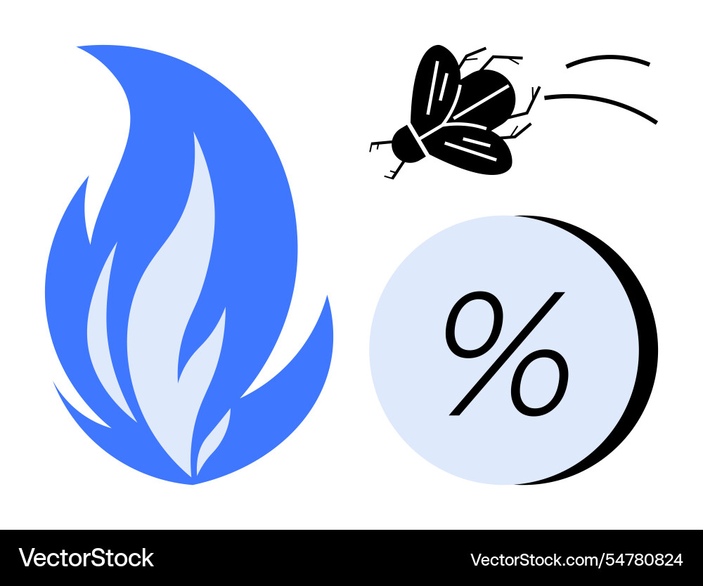Flying insect blue flame and percentage symbol Vector Image