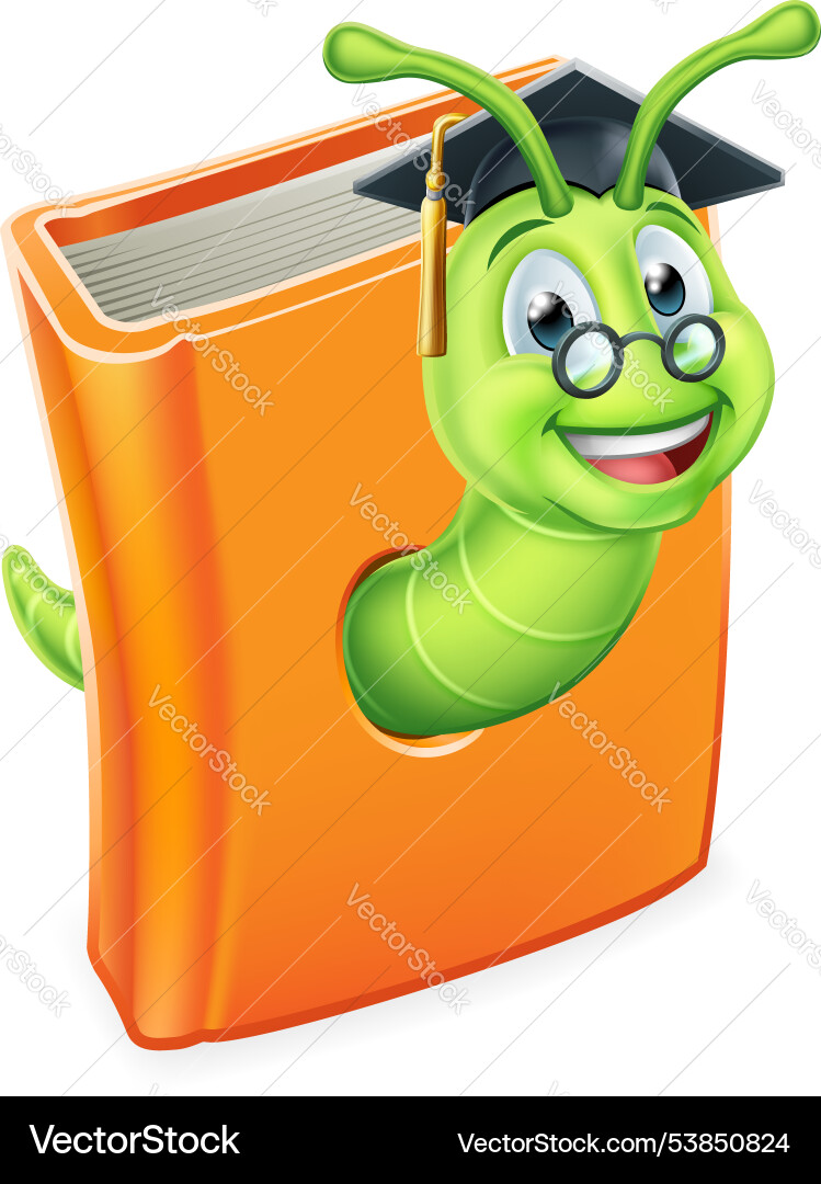 Graduate worm bookworm caterpillar in book Vector Image