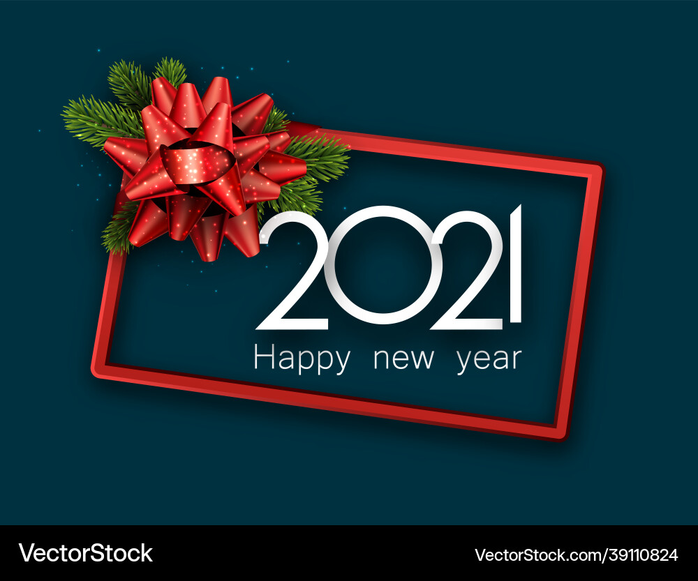 Square frame with bow and 2021 sign inside Vector Image