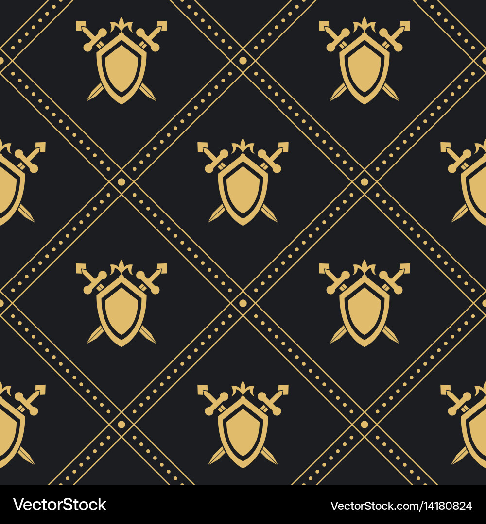 Sword and shield on seamless background Royalty Free Vector