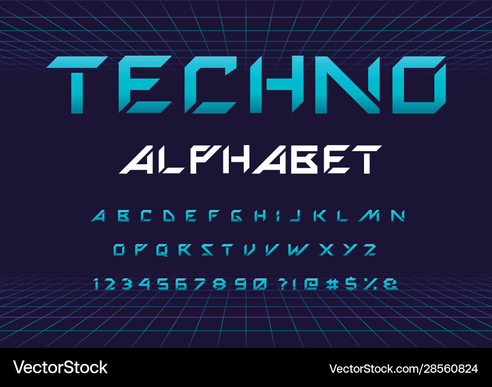 Techno font Royalty Free Vector Image - VectorStock