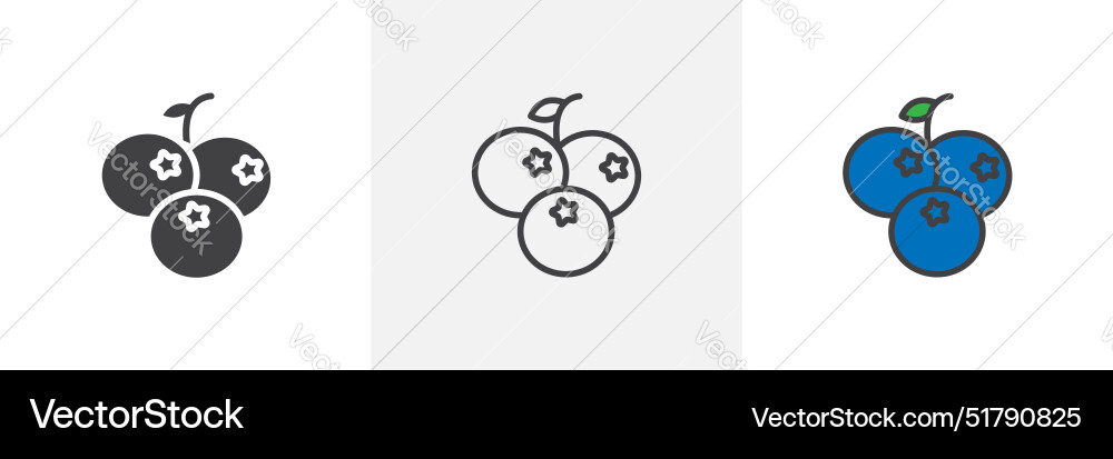 Blueberries icon set black filled and outlined Vector Image