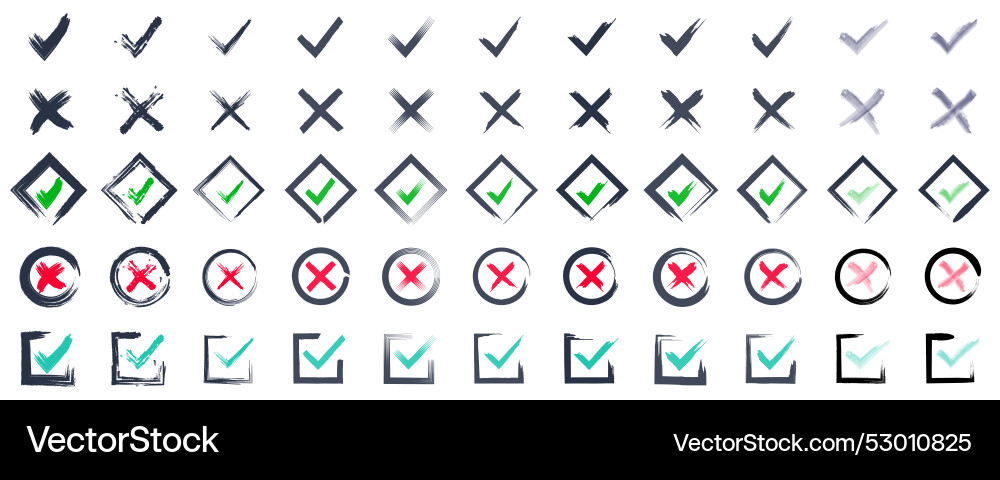 Check and cross brush icon collection set Vector Image