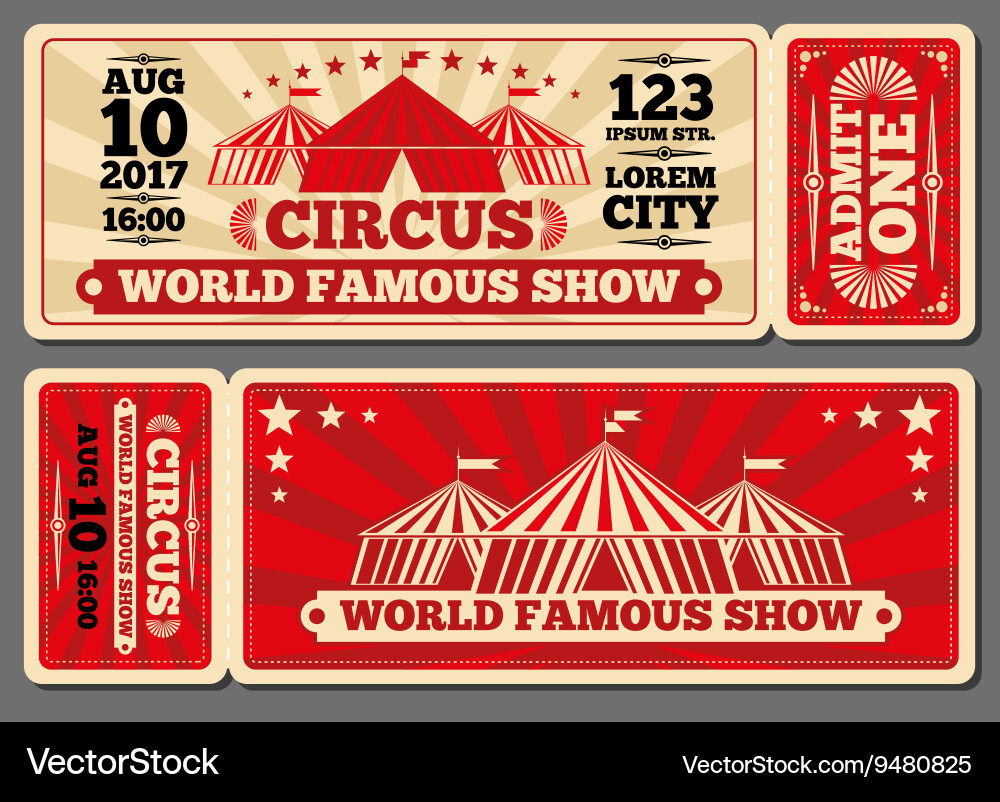 Circus magic show entrance tickets Royalty Free Vector Image