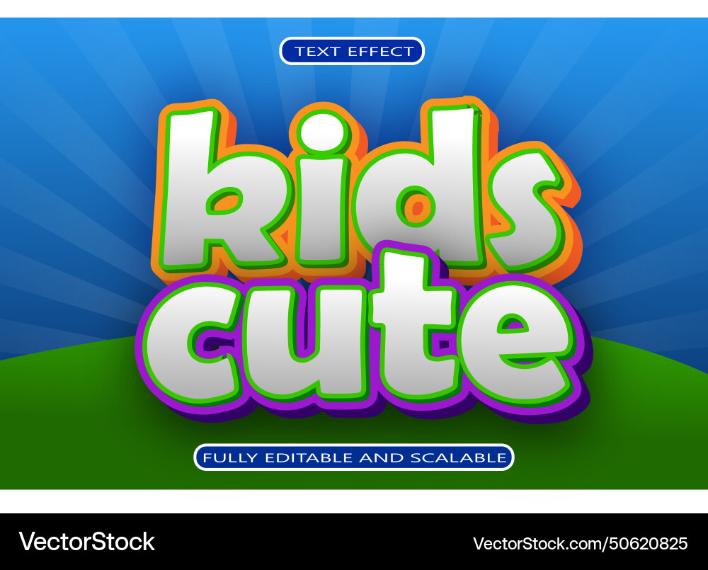 Kids cute editable text effect 3 dimension emboss Vector Image