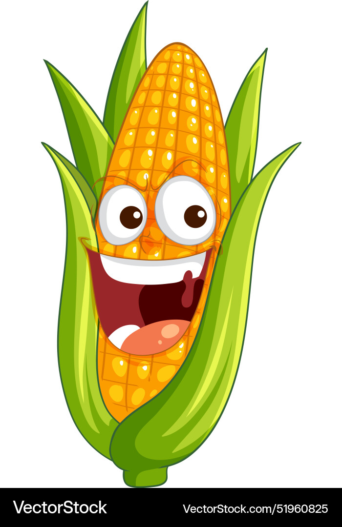 Smiling corn with big eyes and leaves Royalty Free Vector
