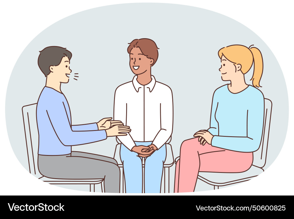 Smiling people sit in circle talking Royalty Free Vector