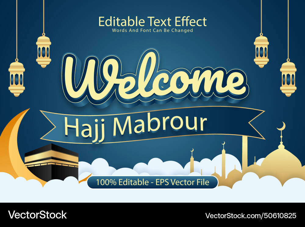 Welcome hajj mabrour editable text effect 3 Vector Image