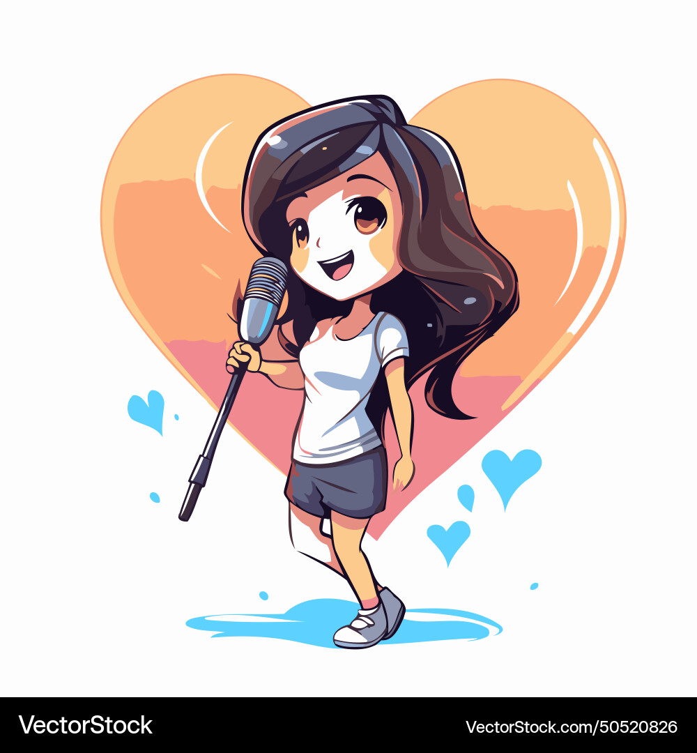 Cute girl singing karaoke with microphone Vector Image