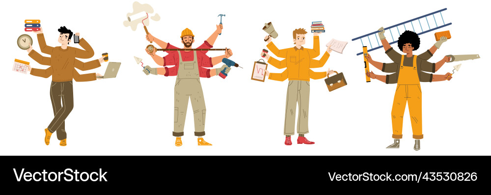 Diverse people with many hands multitask concept Vector Image