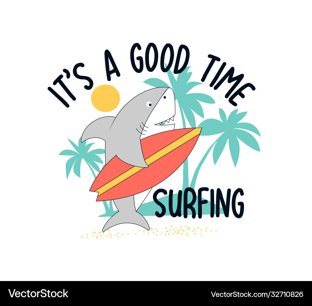 Hand drawing shark print design with slogan Vector Image