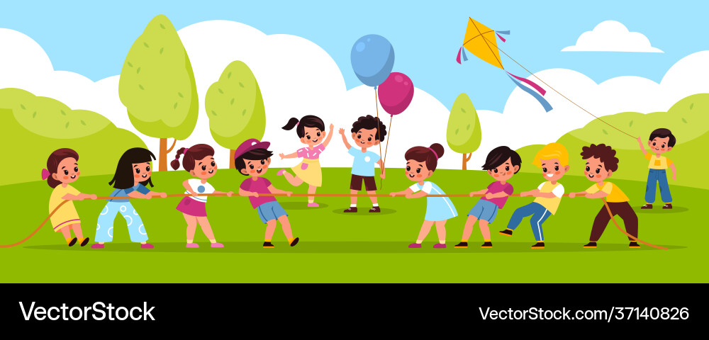 Kids Tug of War Game Royalty Free Vector Image