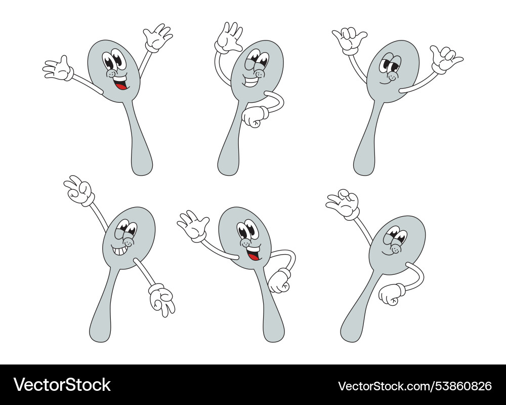 Spoon mascot with various pose cartoon collection Vector Image