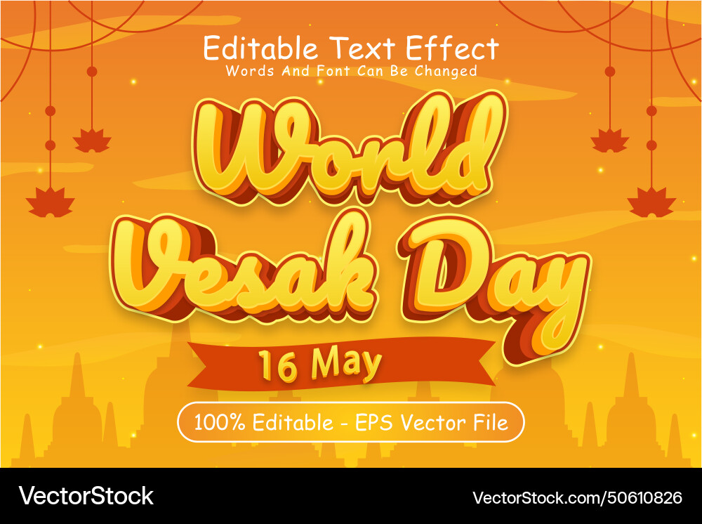 World vesak day 16 may editable text effect 3 Vector Image