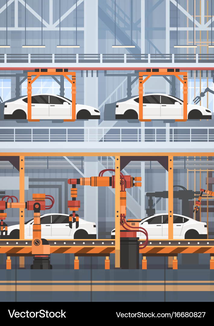 Car production conveyor automatic assembly line Vector Image