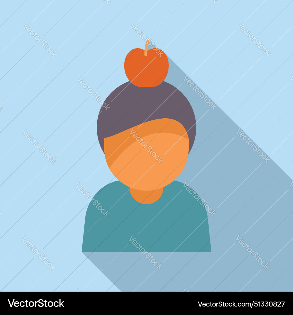 Cartoon woman with apple on head Royalty Free Vector Image