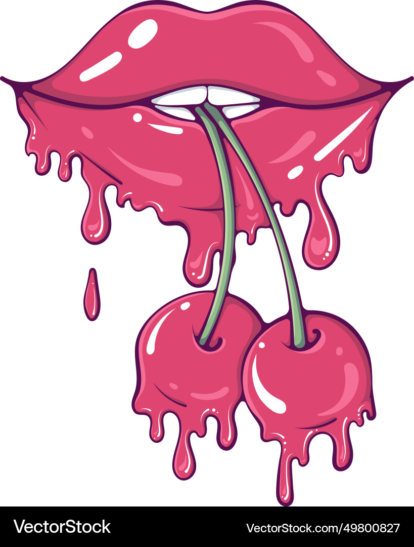 Dripping groovy lips with cherries color Vector Image