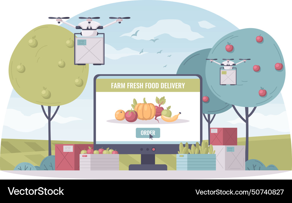 Farm food delivery composition Royalty Free Vector Image