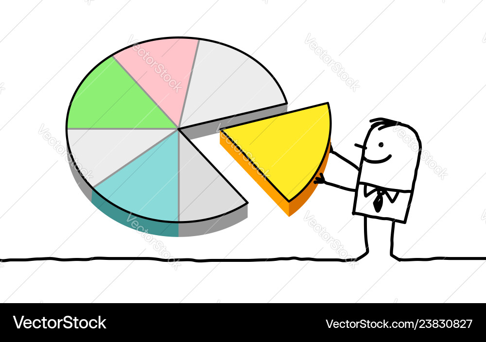 Hand drawn cartoon characters - man and pie chart Vector Image