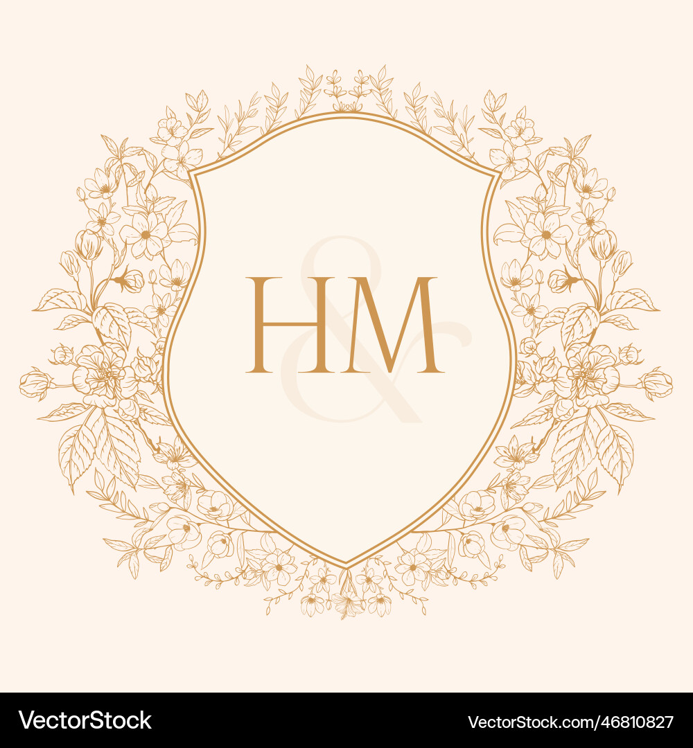Hm initial wedding monogram logo crest Royalty Free Vector
