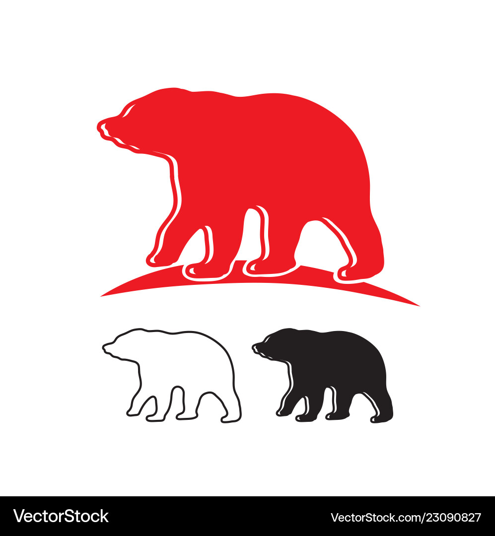 Red bear line silhouette and logo Royalty Free Vector Image