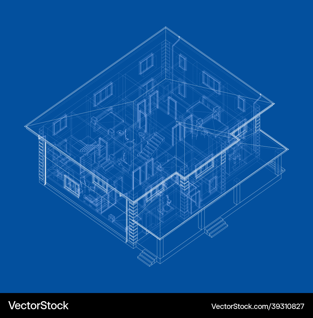 Residential building technical drawing Royalty Free Vector