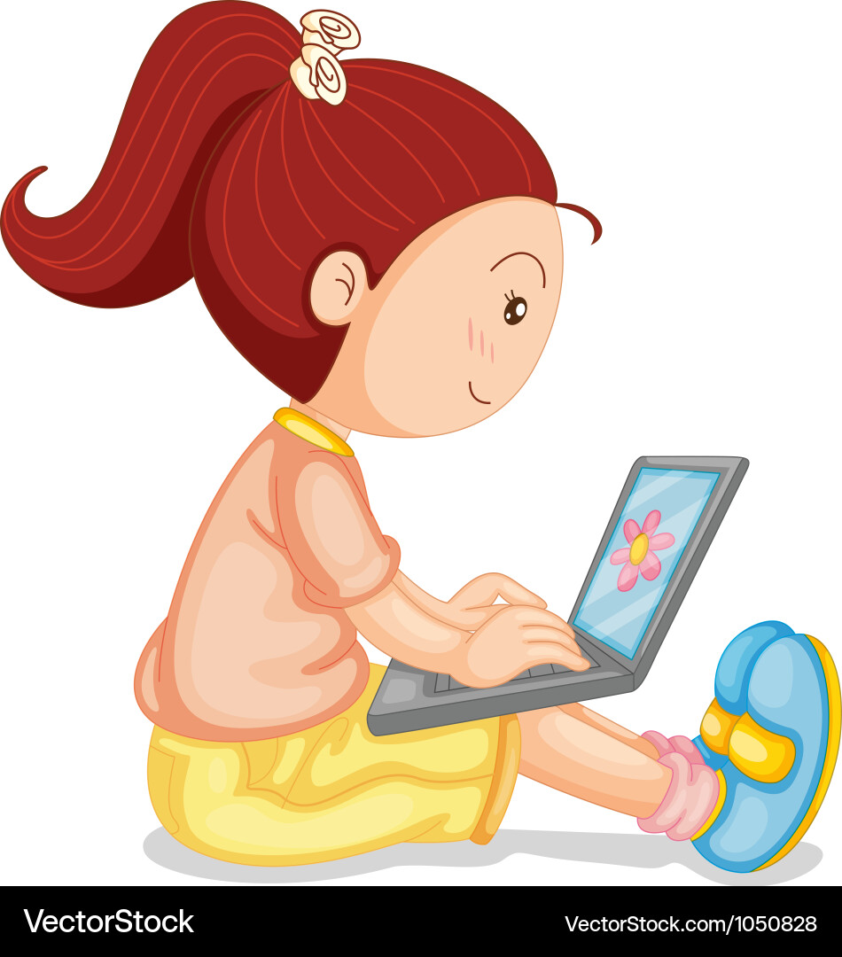A girl with laptop Royalty Free Vector Image - VectorStock