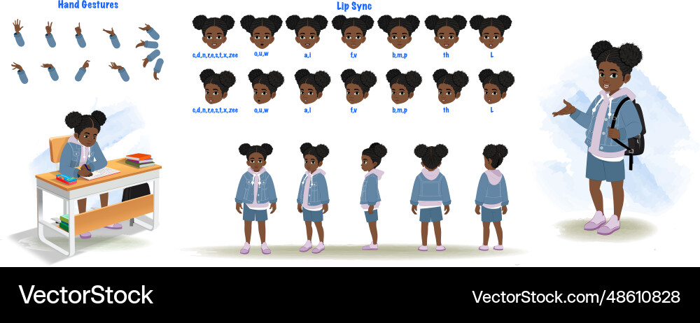 An african student character model sheet Vector Image