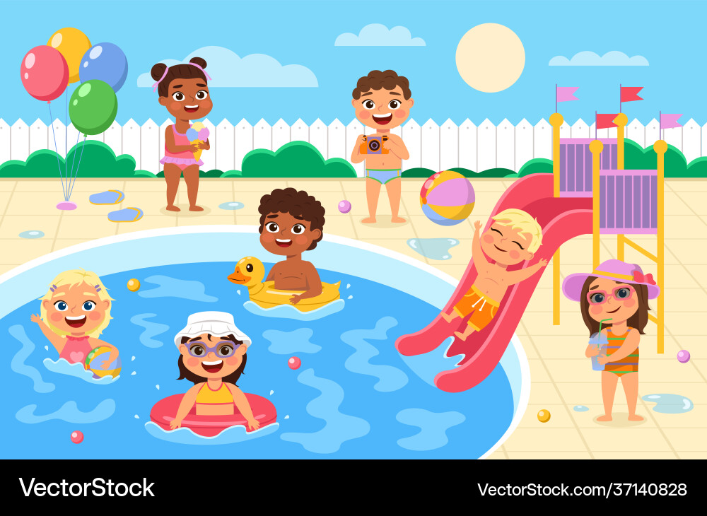 Children Swimming In Pool Clipart