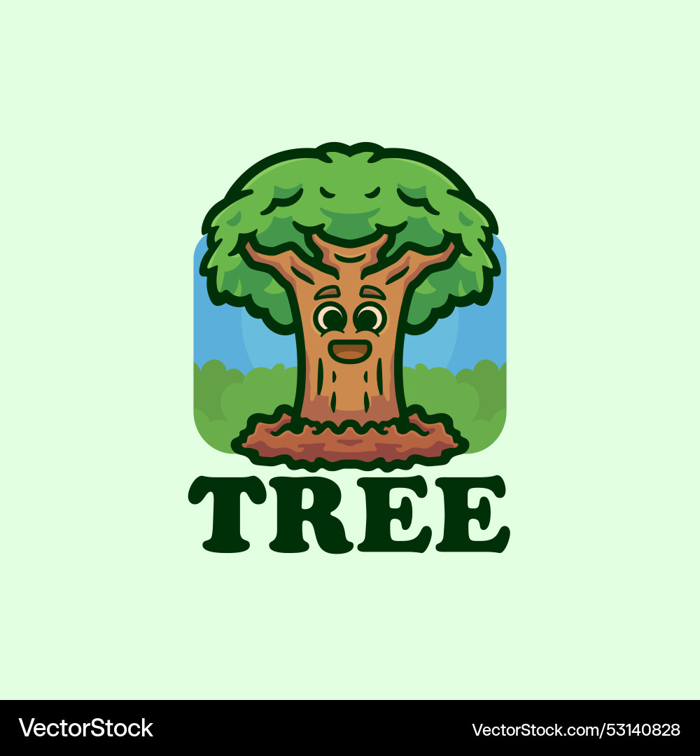 Logo design cartoon tree with smiley face mascot Vector Image