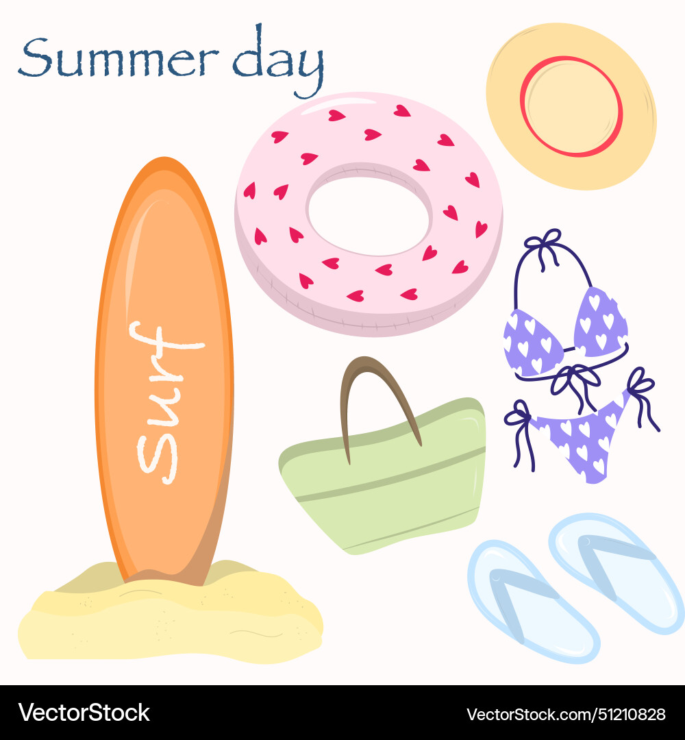 Set of cartoon summer elements travel beach Vector Image