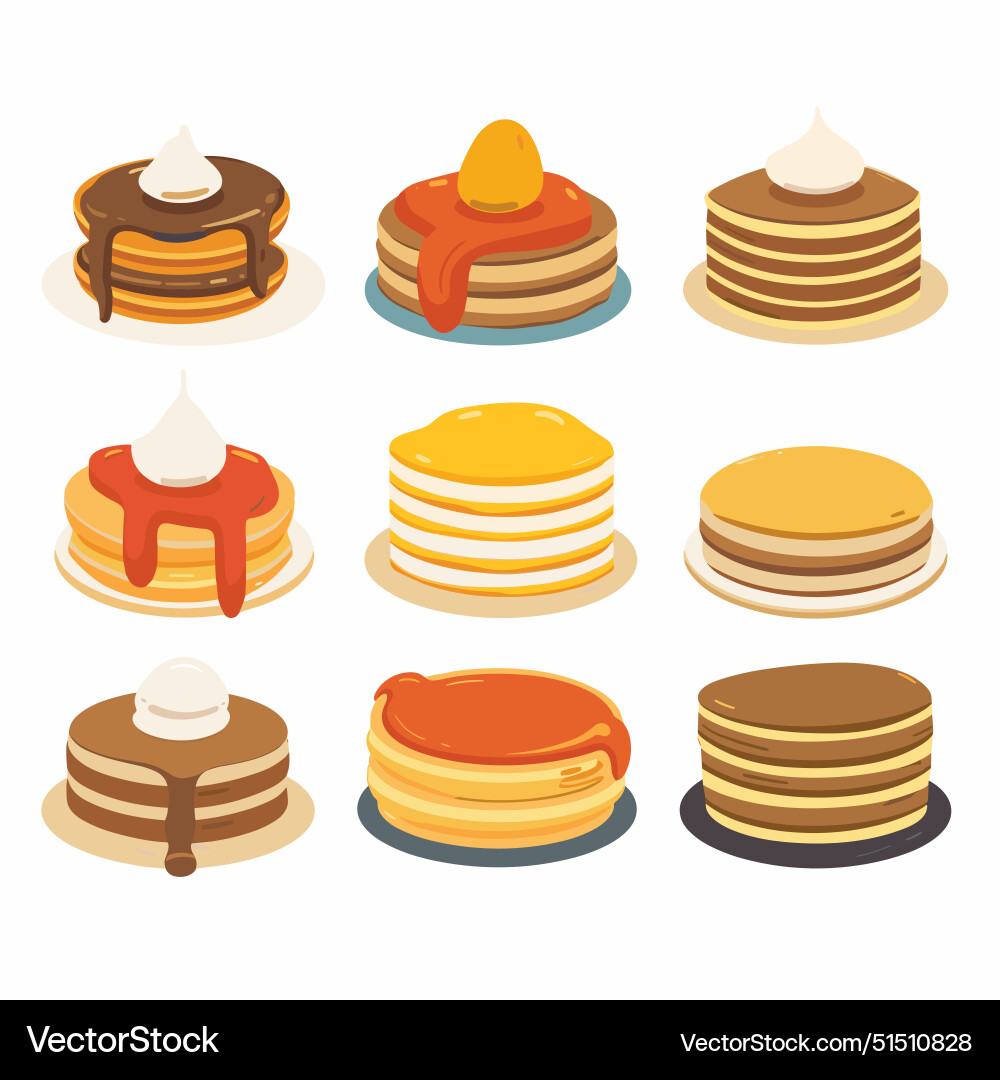 Stacks pancakes various toppings syrup butter Vector Image