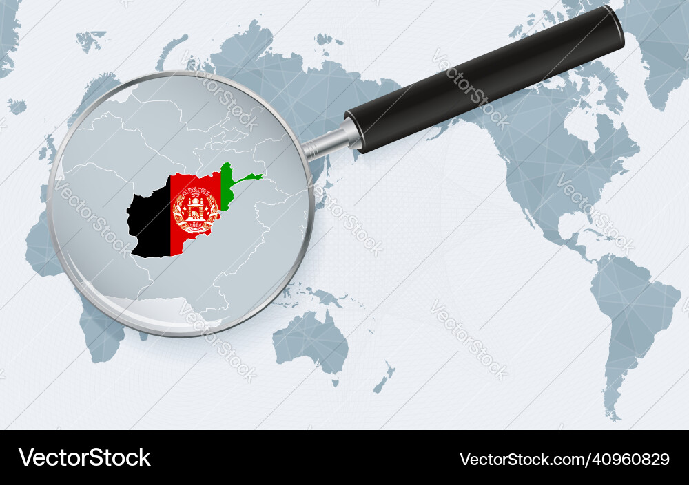 Asia centered world map with magnified glass Vector Image